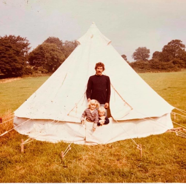With my dad in our bell tent 1980 - Breathe Bell Tents